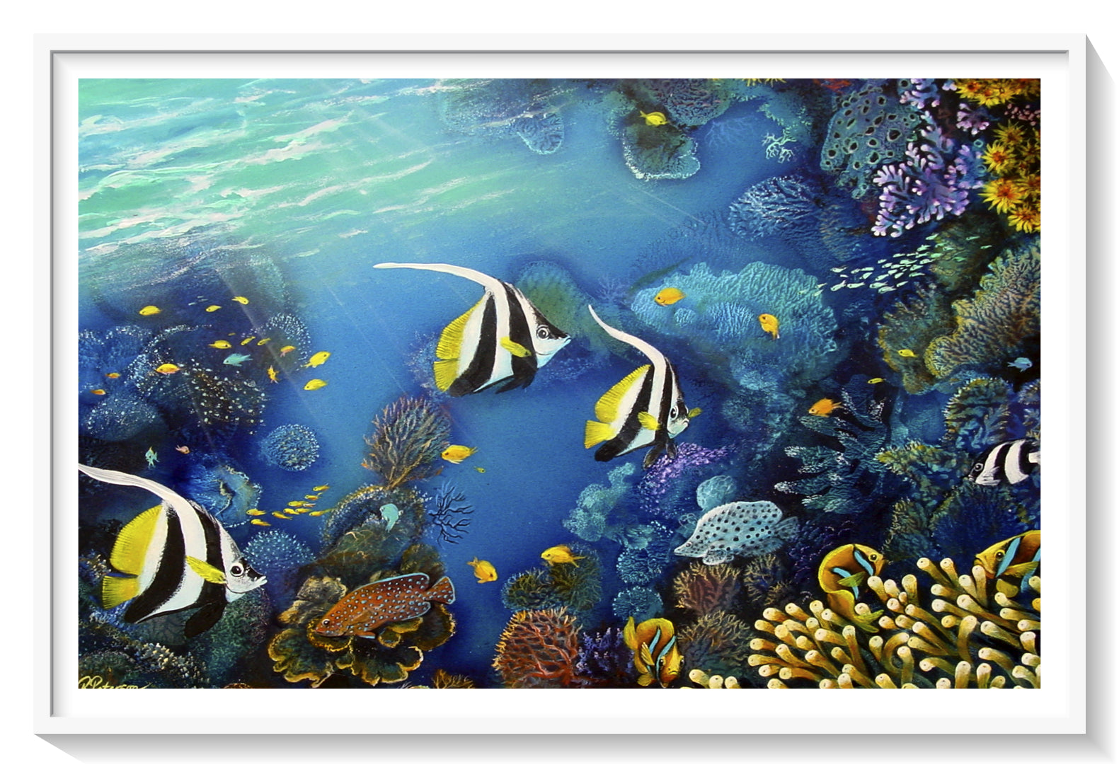 Original Coral Reef Art Print - Three's A Crowd – Peek A Blue